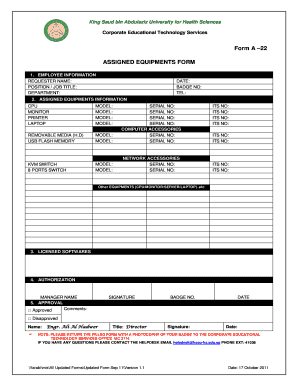 Fillable Online com ksau-hs edu Assigned Equipment Form Fax Email Print ...