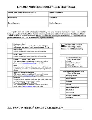Fillable Online 6th Grade - Elective Form 20162 Fax Email Print - pdfFiller