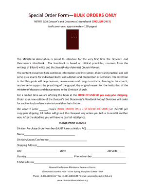 Fillable Online Special Order FormBULK ORDERS ONLY Fax Email Print ...