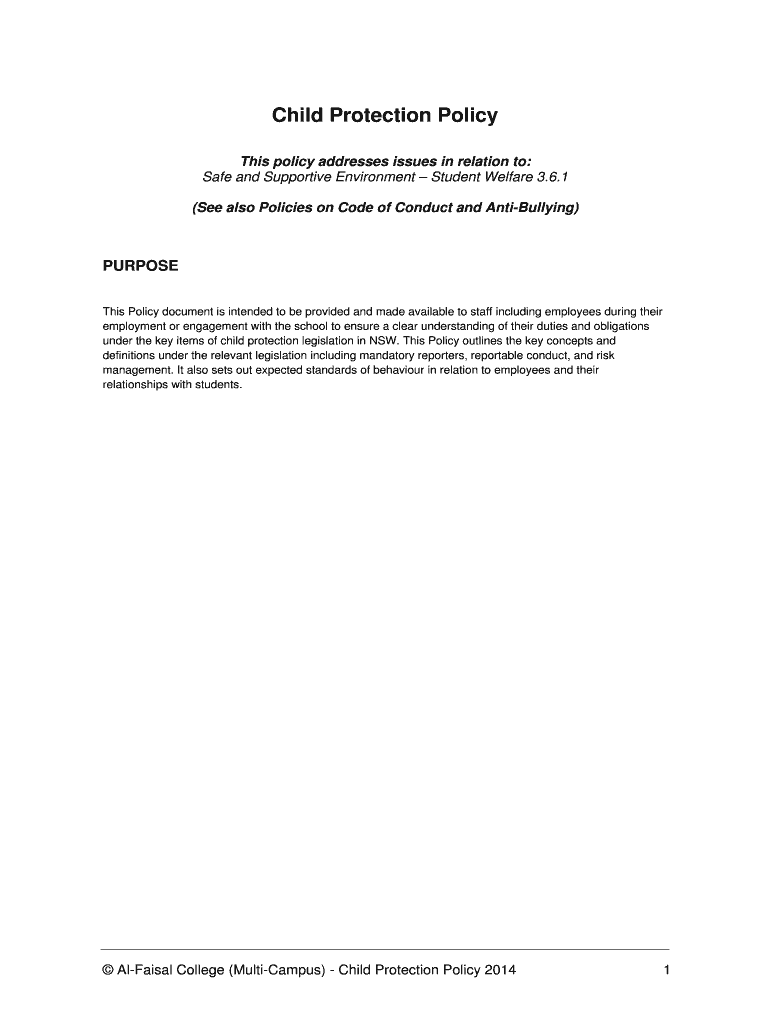 Fillable Online Child Protection Policy - Multi-Campus - Al-Faisal ...