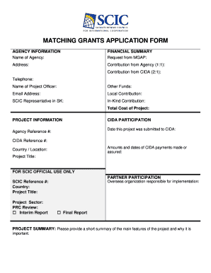 Fillable Online earthbeat sk MATCHING GRANTS APPLICATION FORM - SCIC - earthbeat sk Fax Email ...