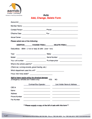 Fillable Online Auto Add Change Delete Form - AAMDC Fax Email Print ...