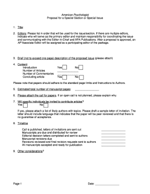 Fillable Online apa American Psychologist Proposal for a Special Section or Special Issue Form ...