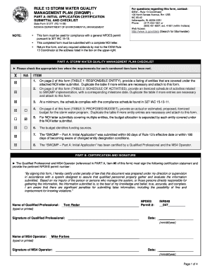 Fillable Online RULE 13 STORM WATER QUALITY MANAGEMENT PLAN (SWQMP ...