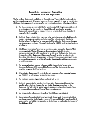 Fillable Online Clubhouse Rules & Regulation/Reservation Form ...