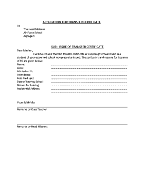 Fillable Online APPLICATION FOR TRANSFER CERTIFICATE Fax Email Print ...