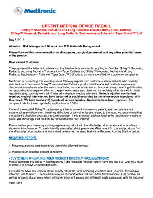 Fillable Online URGENT MEDICAL DEVICE RECALL - MSD Online Fax Email ...