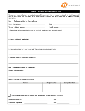 Fillable Online Hazard Incident bAccident Report Formb Fax Email Print ...