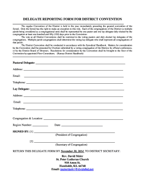 Fillable Online DELEGATE REPORTING FORM FOR DISTRICT CONVENTION - Yola ...