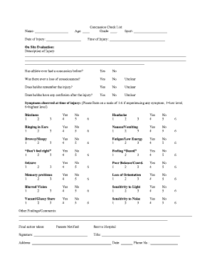 Fillable Online riverdale Concussion Check List.docx - riverdale Fax ...