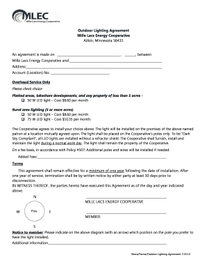 Fillable Online Outdoor Lighting Agreement - Mille Lacs Electric ...