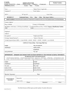 Fillable Online MEMBER UPDATE FORM Member Number CHANGE REQUESTED Fax ...
