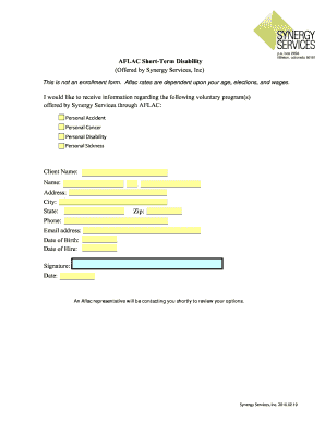 Fillable Online AFLAC Short-Term Disability - Synergy Services Fax ...
