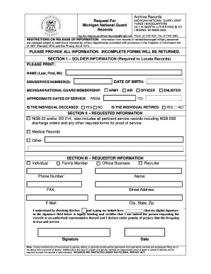 Fillable Online Records bRequestb Form - bMichiganb National Guard Fax ...