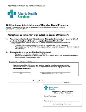 Fillable Online Notification of Administration of Blood or Blood ...