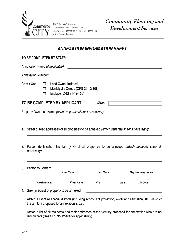 Fillable Online Revised Annexation Information Sheetdoc Fax Email Print - pdfFiller