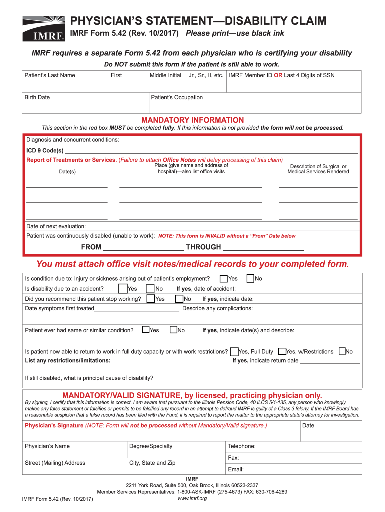Fillable Online bphysician39sb statement disability claim - IMRF Fax ...