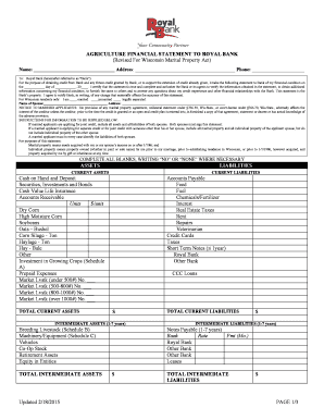 Fillable Online AGRICULTURE FINANCIAL STATEMENT TO ROYAL BANK Fax Email ...