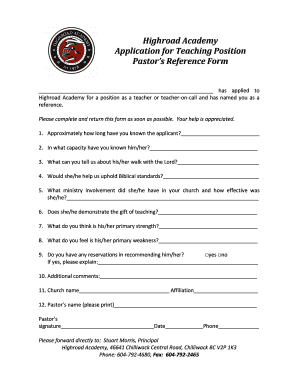 Fillable Online Pastor's Reference for Staff Fax Email Print - pdfFiller