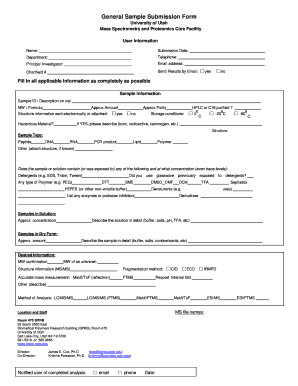 Fillable Online cores utah General Sample Submission Form - HSC Core ...