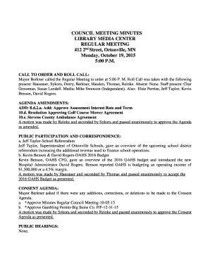 Fillable Online CALL TO ORDER AND ROLL CALL: Fax Email Print - pdfFiller