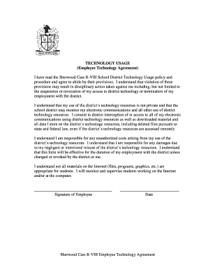 Fillable Online sherwoodk12 TECHNOLOGY USAGE Employee Technology ...
