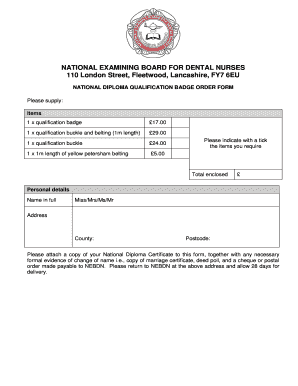 Fillable Online nebdn NATIONAL EXAMINING BOARD FOR DENTAL NURSES 110 ...