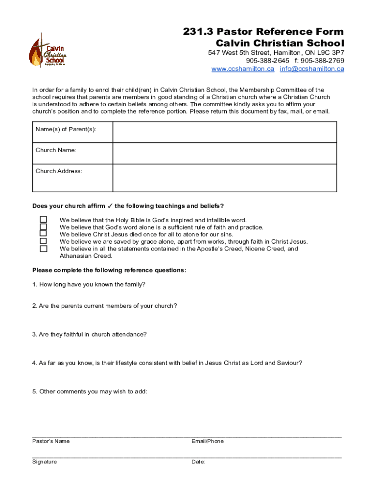 Fillable Online 231.3 Pastor Reference Form Fax Email Print - pdfFiller