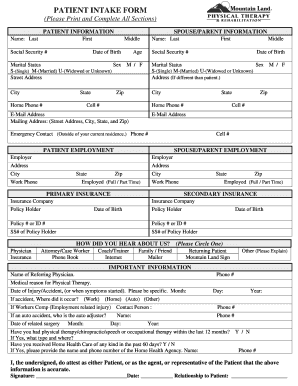 Fillable Online PATIENT INTAKE FORM Please Print and Complete All ...