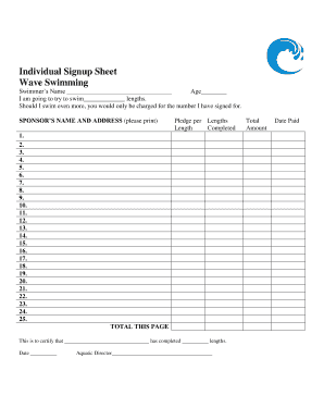 Fillable Online thewave laxymca Individual Signup Sheet Wave Swimming ...