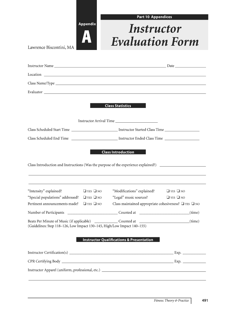 Fillable Online A Instructor Evaluation Form - Lawrence Biscontini Fax ...