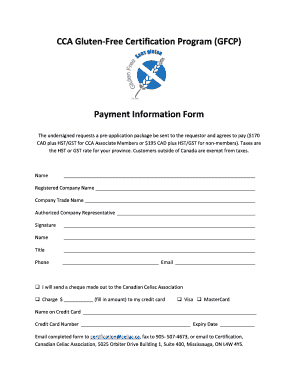 Fillable Online CCA Gluten Free Certification Program GFCP Payment Fax ...