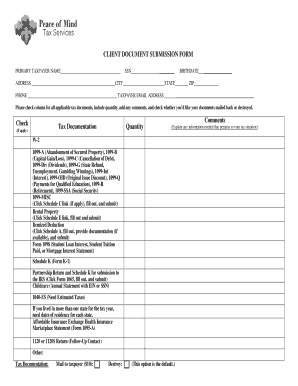 Fillable Online CLIENT DOCUMENT SUBMISSION FORM Check Tax bb Fax Email ...