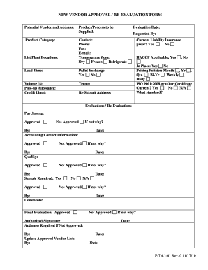 Fillable Online NEW VENDOR APPROVAL RE-EVALUATION FORM Fax Email Print ...