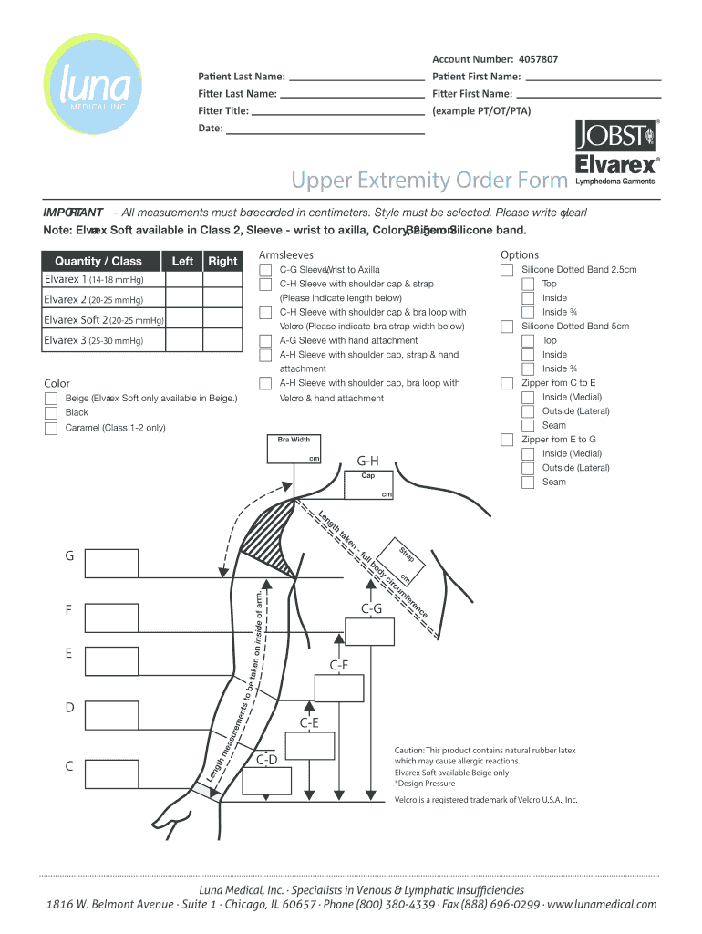 Fillable Online JOBST Custom Flat Knit Arm Sleeve Measurement Form Fax ...