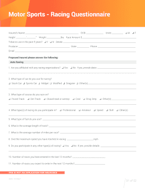 Fillable Online Motor Sports - Racing Questionnaire - CreativeOne Fax ...