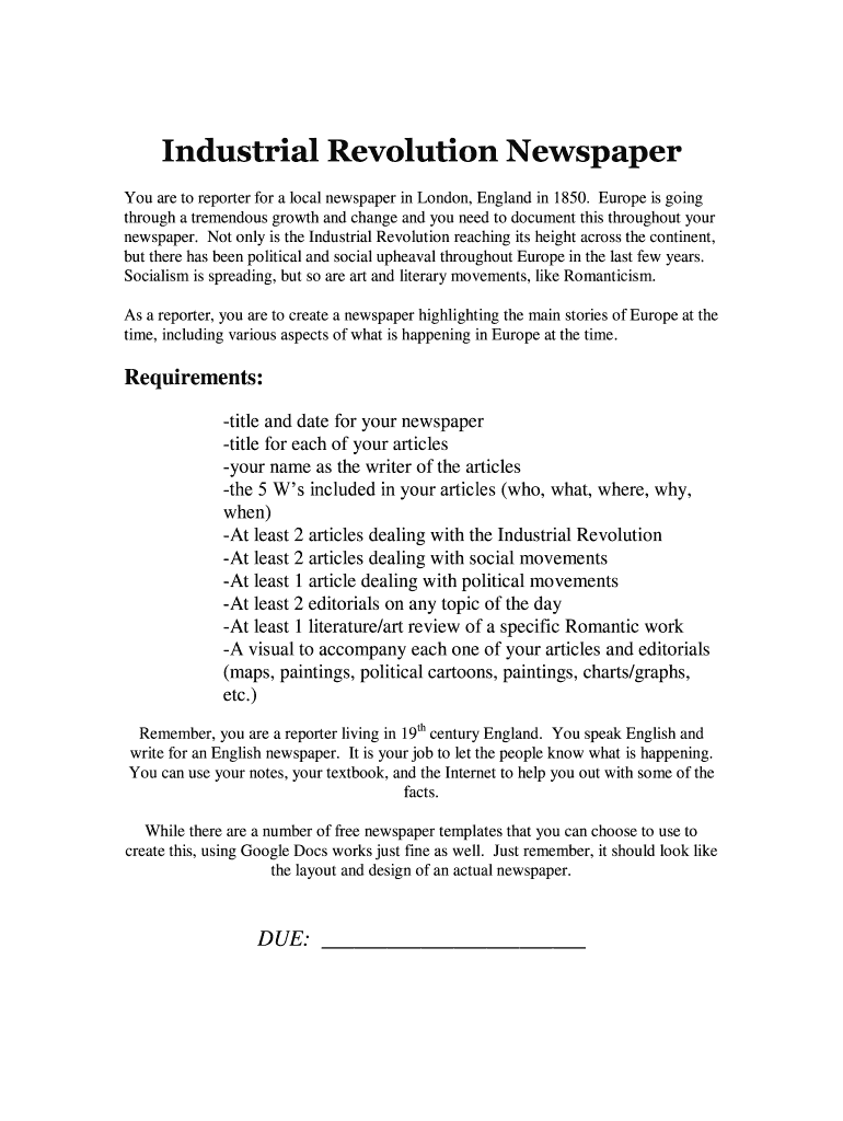 Fillable Online Industrial Revolution Newspaper Fax Email Print - pdfFiller
