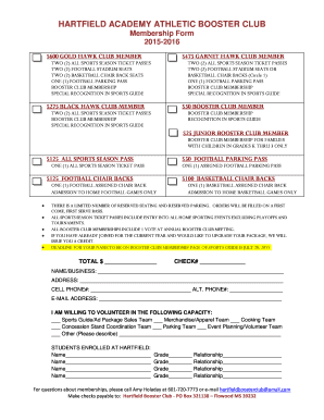 Fillable Online HARTFIELD ACADEMY ATHLETIC BOOSTER CLUB Membership Form ...
