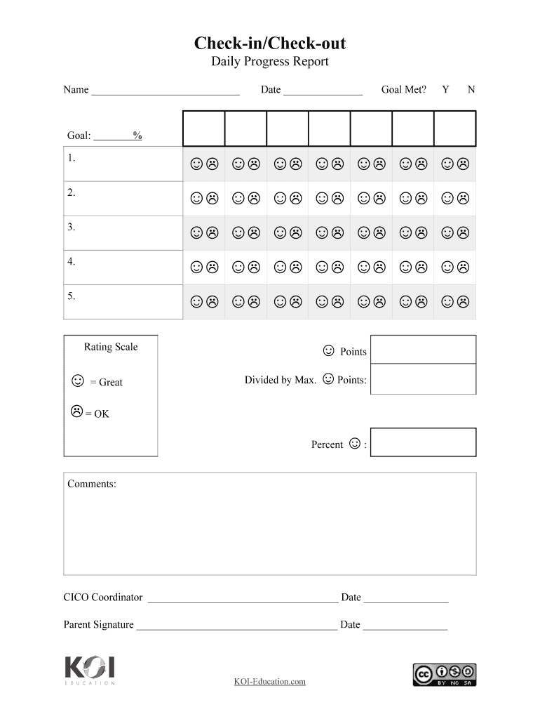Fillable Online CICO Daily Progress Report (icons) - KOI Education Fax ...