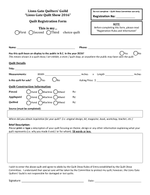 Fillable Online Quilt registration form - Lions Gate Quilters Guild Fax ...