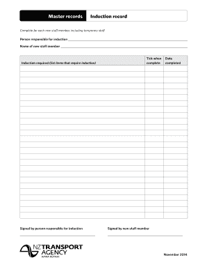 Fillable Online vehicleinspection nzta govt Induction record Master ...