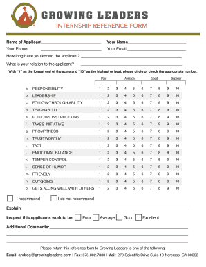 Fillable Online Internship reference form - Growing Leaders Fax Email ...