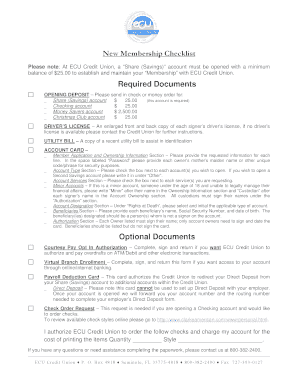 Fillable Online New Membership Checklist - ECU Credit Union Fax Email ...