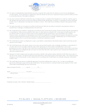 Fillable Online FUNDS TRANSFER AGREEMENT - ECU Credit Union Fax Email ...