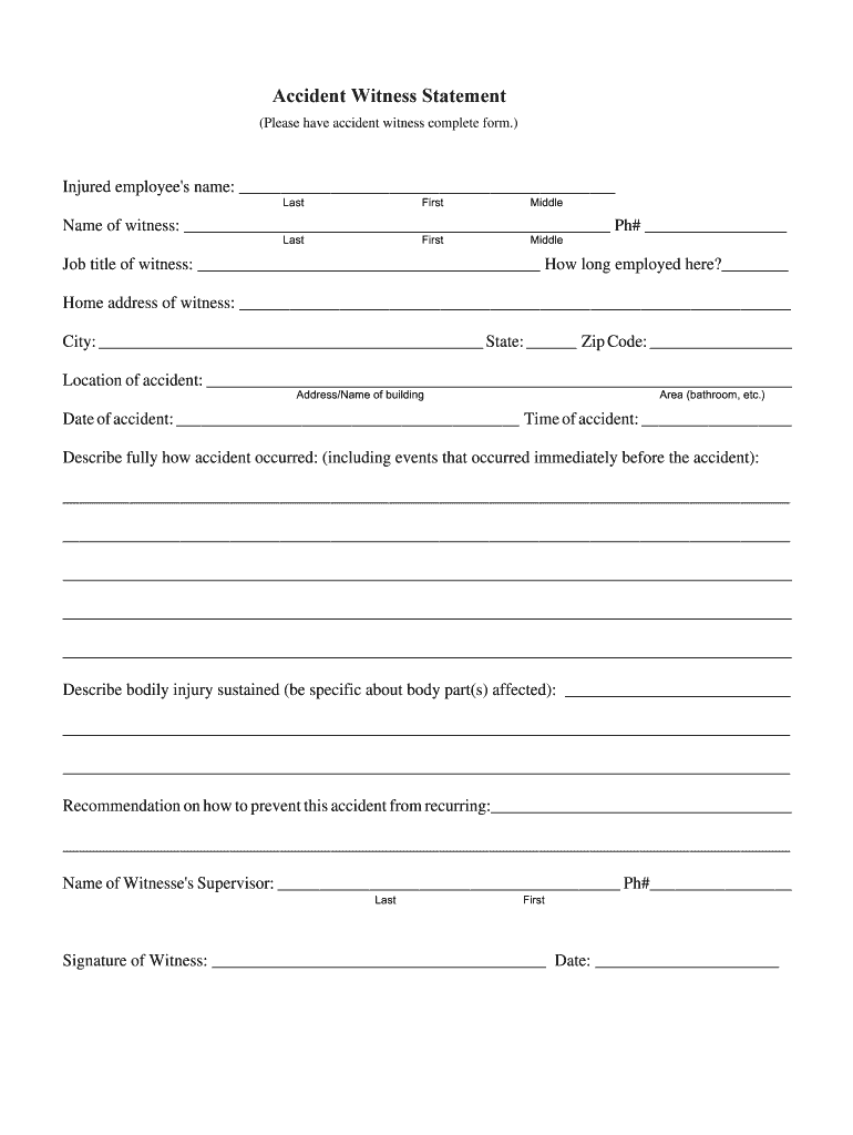 Fillable Online ehsinc Accident Witness Statement Fax Email Print ...