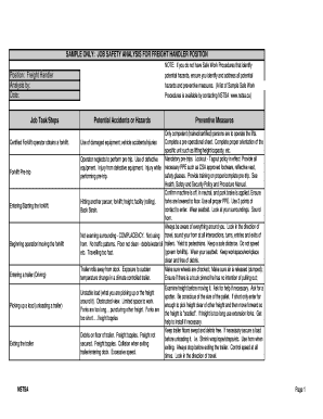 Fillable Online SAMPLE ONLY: JOB SAFETY ANALYSIS FOR FREIGHT HANDLER ...