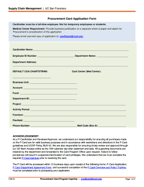 Fillable Online supplychain ucsf Procurement Card Application Form ...
