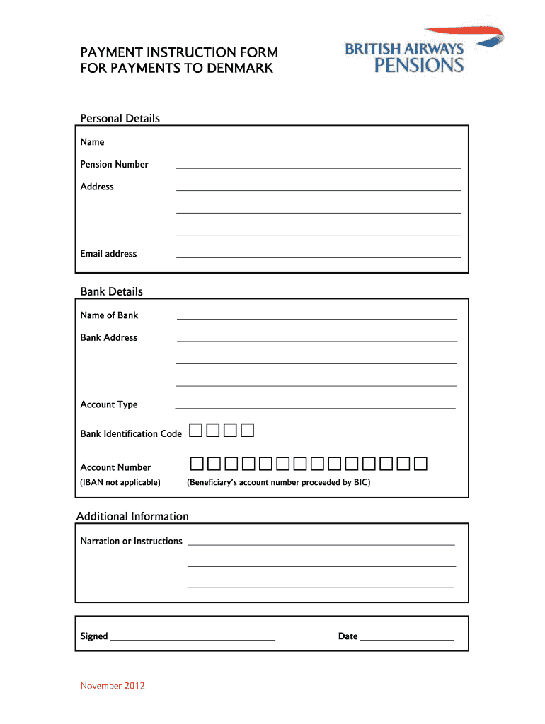 Fillable Online PAYMENT INSTRUCTION FORM FOR PAYMENTS TO DENMARK Fax ...