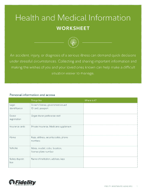 Fillable Online A heath and bmedicalb information bworksheetb PDF ...