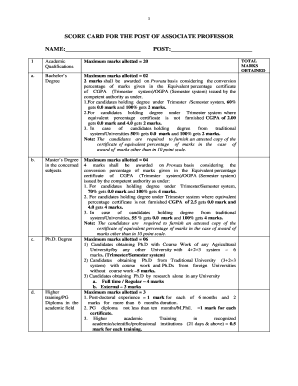 Fillable Online uhsbagalkot edu Score card for the post of associate ...
